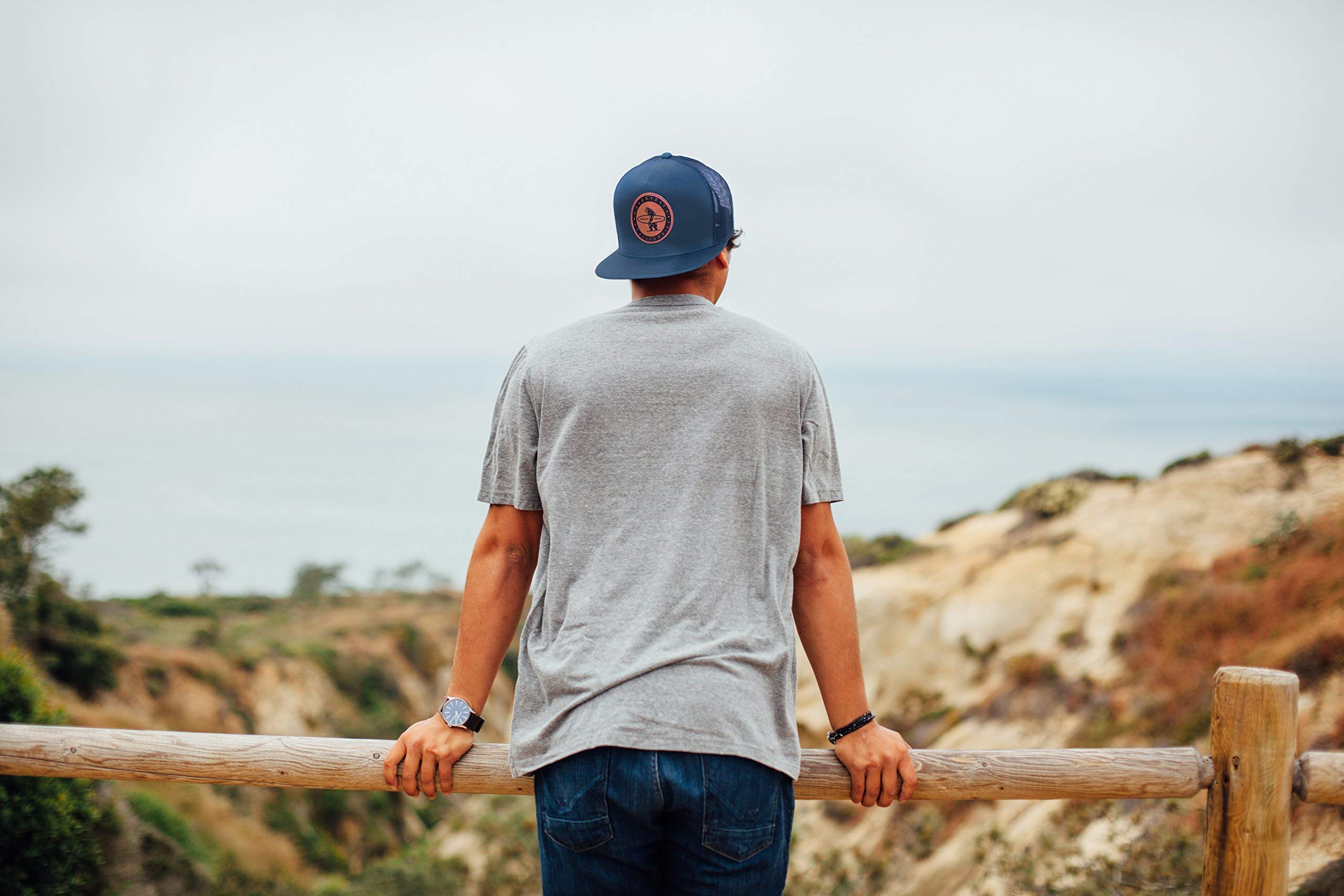 Everyday California 'Midway' Snapback Navy Blue Surf Hat - Baseball Style Cap with Vegan Leather Patch