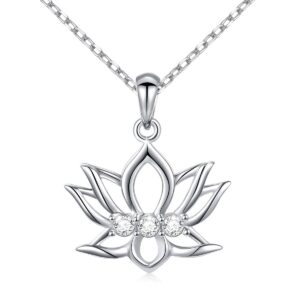 925 sterling silver inspirational om lotus flower pendant necklace for women,18 inch