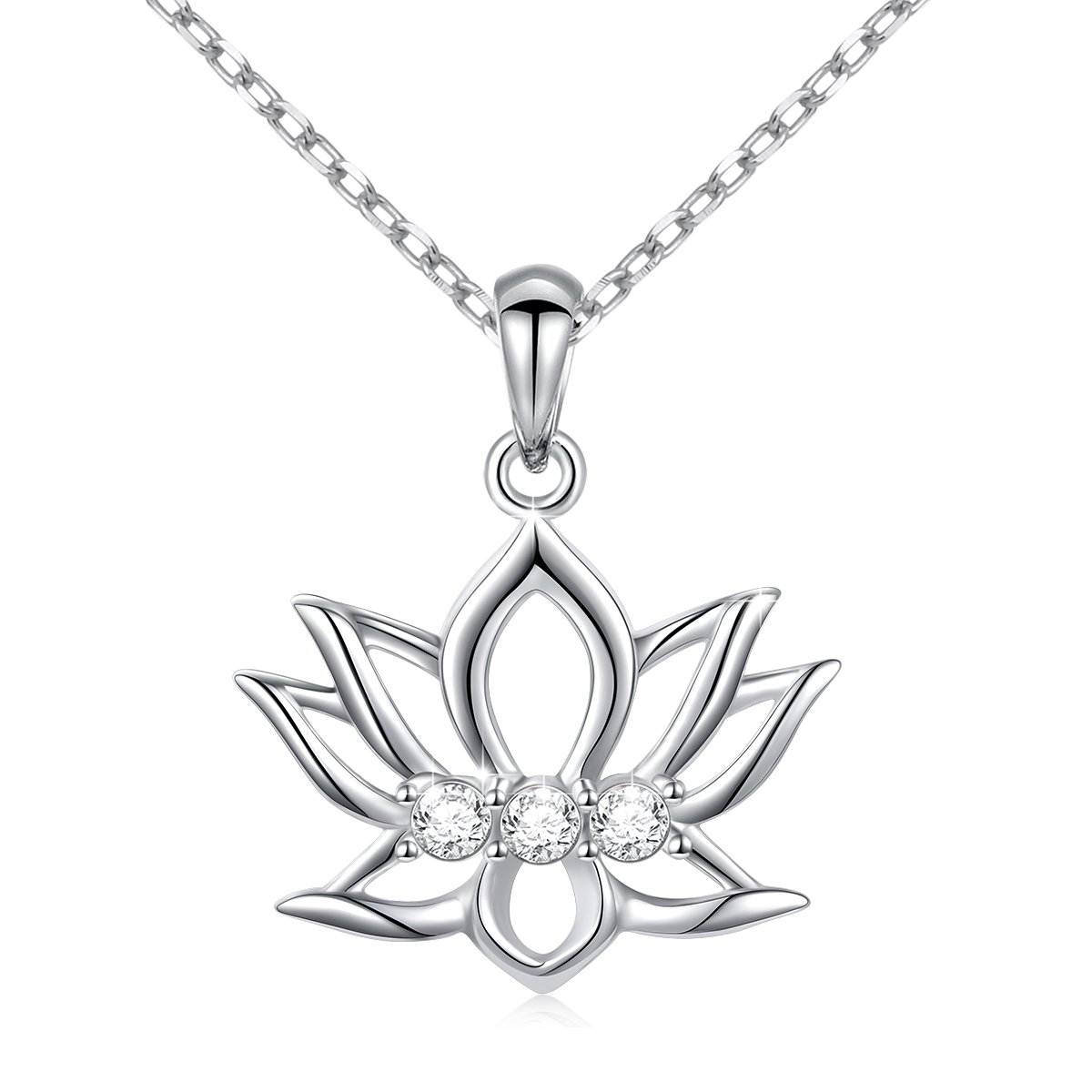 925 Sterling Silver Inspirational Om Lotus Flower Pendant Necklace for Women,18 inch