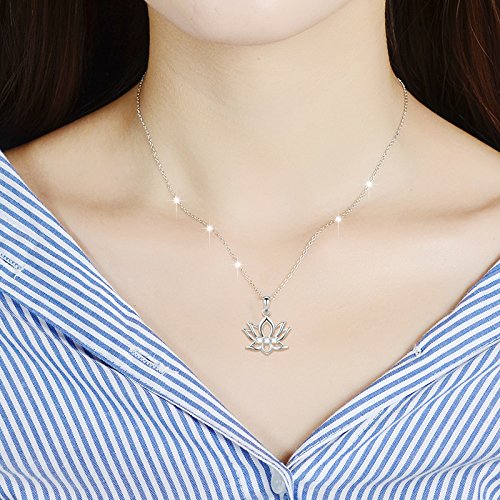 925 Sterling Silver Inspirational Om Lotus Flower Pendant Necklace for Women,18 inch