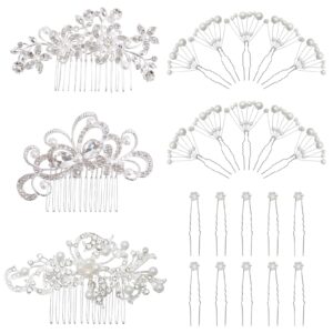 revew 23pcs bridal hair comb accessories wedding hair accessories for brides bridal hair pins crystal pearls flower headpiece hair pins decorative