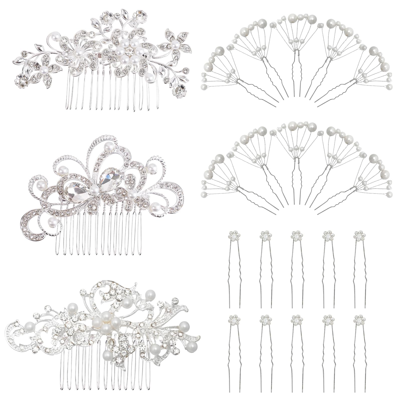 REVEW 23pcs Bridal Hair Comb Accessories Wedding Hair Accessories For Brides Bridal Hair Pins Crystal Pearls Flower Headpiece Hair Pins Decorative