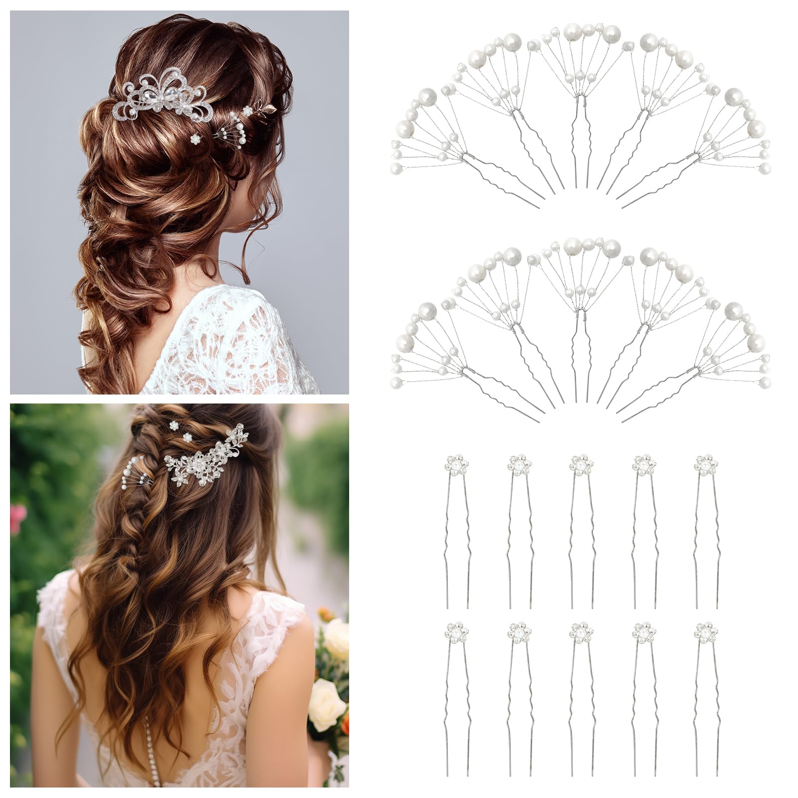 REVEW 23pcs Bridal Hair Comb Accessories Wedding Hair Accessories For Brides Bridal Hair Pins Crystal Pearls Flower Headpiece Hair Pins Decorative