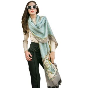 dana xu 100% merino wool extra large pashmina blanket travel scarf cashmere wrap for women fall winter oversize shawl floral