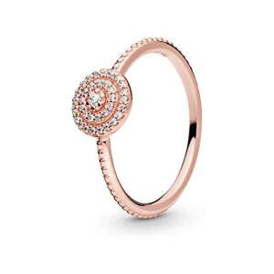 pandora elegant sparkle ring - rose gold ring for women - layering or stackable ring - gift for her - 14k rose gold-plated rose with cubic zirconia - size 5