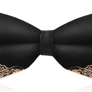 MENDENG Black Bow Ties for Men and Women Gold Metal Adjustable Wedding Bowtie