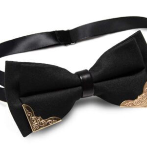 MENDENG Black Bow Ties for Men and Women Gold Metal Adjustable Wedding Bowtie