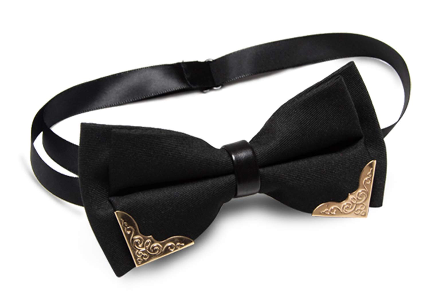 MENDENG Black Bow Ties for Men and Women Gold Metal Adjustable Wedding Bowtie