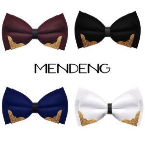 MENDENG Black Bow Ties for Men and Women Gold Metal Adjustable Wedding Bowtie