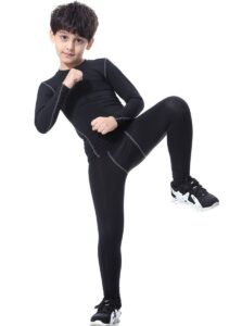 cvvtee boys athletic base layer compression underwear set 2pcs thermal long john for kids (black, 10)