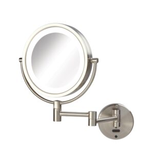 jerdon sharper image wall-mounted lighted sensor makeup mirror - two-sided makeup mirror with 8x magnification & swivel design - 8.5-inch diameter mirror in nickel finish - model jrt9500nl