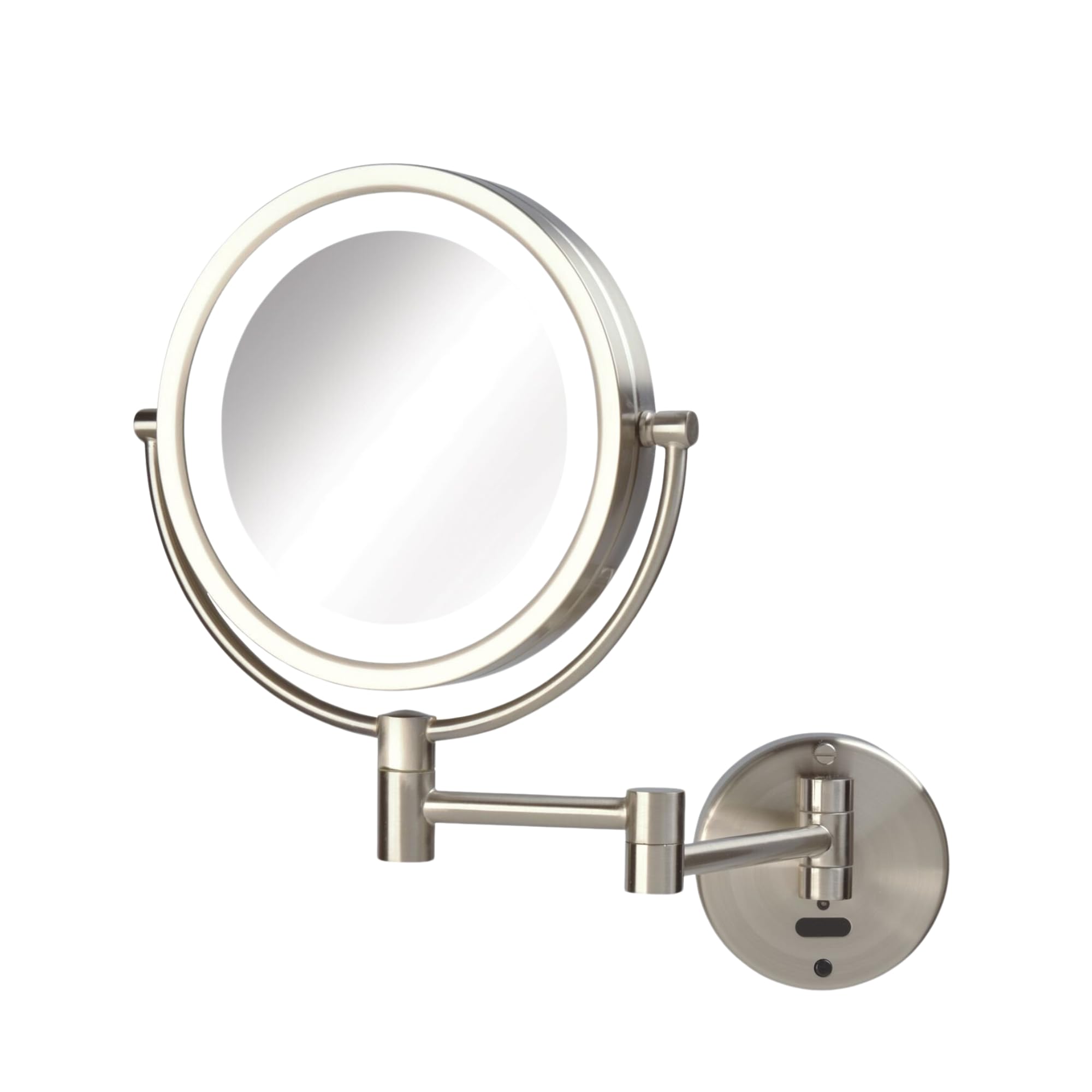 JERDON Sharper Image Wall-Mounted Lighted Sensor Makeup Mirror - Two-Sided Makeup Mirror with 8X Magnification & Swivel Design - 8.5-Inch Diameter Mirror in Nickel Finish - Model JRT9500NL