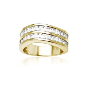 hoops & loops yellow gold flashed sterling silver cubic zirconia baguette-cut curved channel set ring, size 7