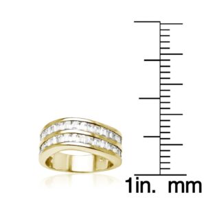 Hoops & Loops Yellow Gold Flashed Sterling Silver Cubic Zirconia Baguette-cut Curved Channel Set Ring, Size 7