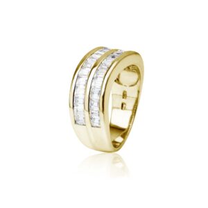 Hoops & Loops Yellow Gold Flashed Sterling Silver Cubic Zirconia Baguette-cut Curved Channel Set Ring, Size 7