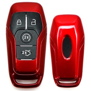 ijdmtoy glossy metallic red exact fit key fob shell cover compatible with ford or lincoln 4/5-button intelligent access key