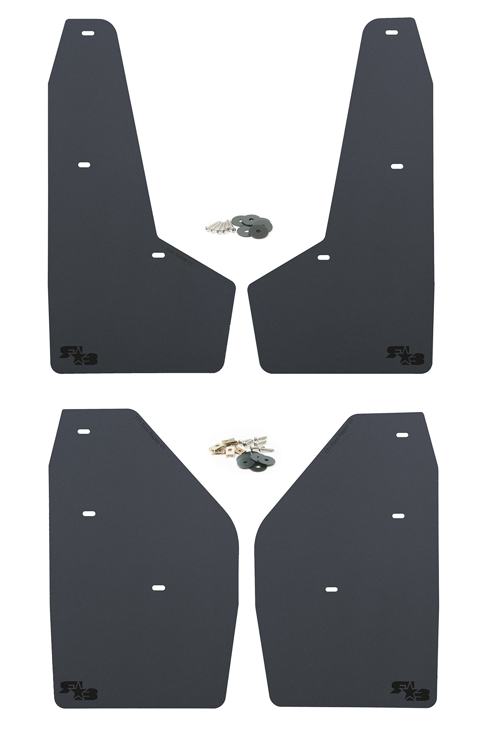 RokBlokz Mud Flaps for 2017-2020 Ford Raptor - Set of 4 - Multiple Colors Available - Mud Guards are Custom Cut and Fit - Includes All Mounting Hardware (Black with Black Logo)