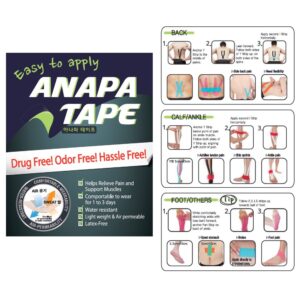 Anapa Kinesiology Tape for Athletes, Water Resistant, Reduce Pain and Injury Discovery Muscle Support Adhesive for Knee, Shoulder, Elbow Therapeutic Cotton Roll Made in Korea 1.96" X 16.4 ft