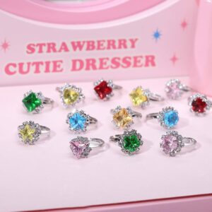 PinkSheep Jewel Rings for Kids 24pc Adjustable No duplication Girl Pretend Play and Dress Up Rings