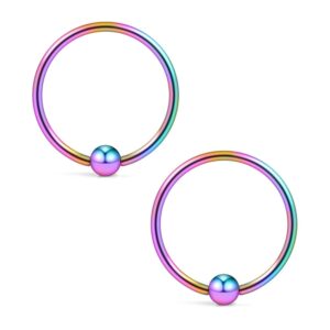 Ruifan 12PCS 316L Surgical Steel Captive Bead Rings Nose Belly Eyebrow Tragus Lip Ear Nipple Hoop Ring BCR 16G 10MM