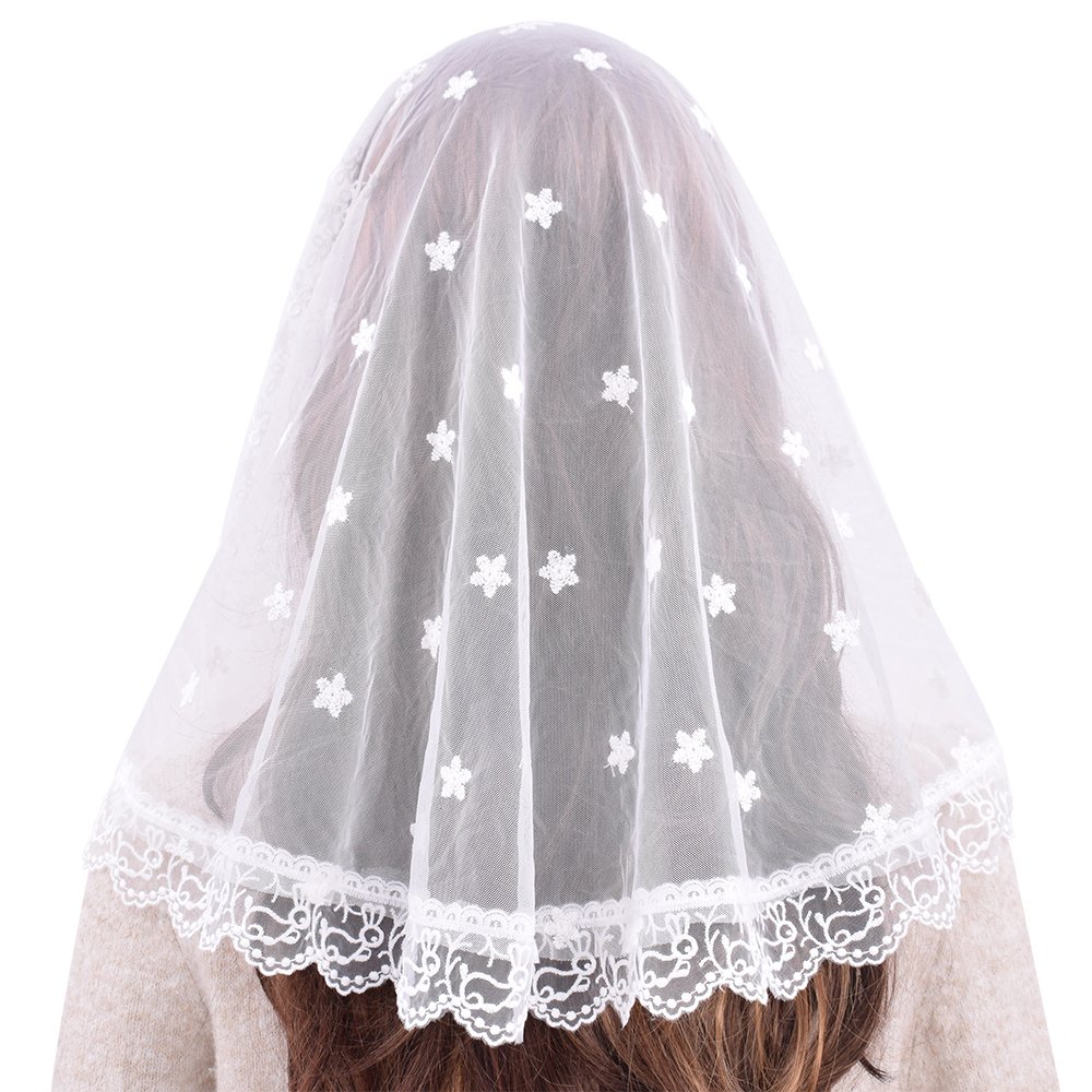 TREORSI White Veil Lace Mantilla Catholic Church Chapel Veil Head Covering Latin Mass