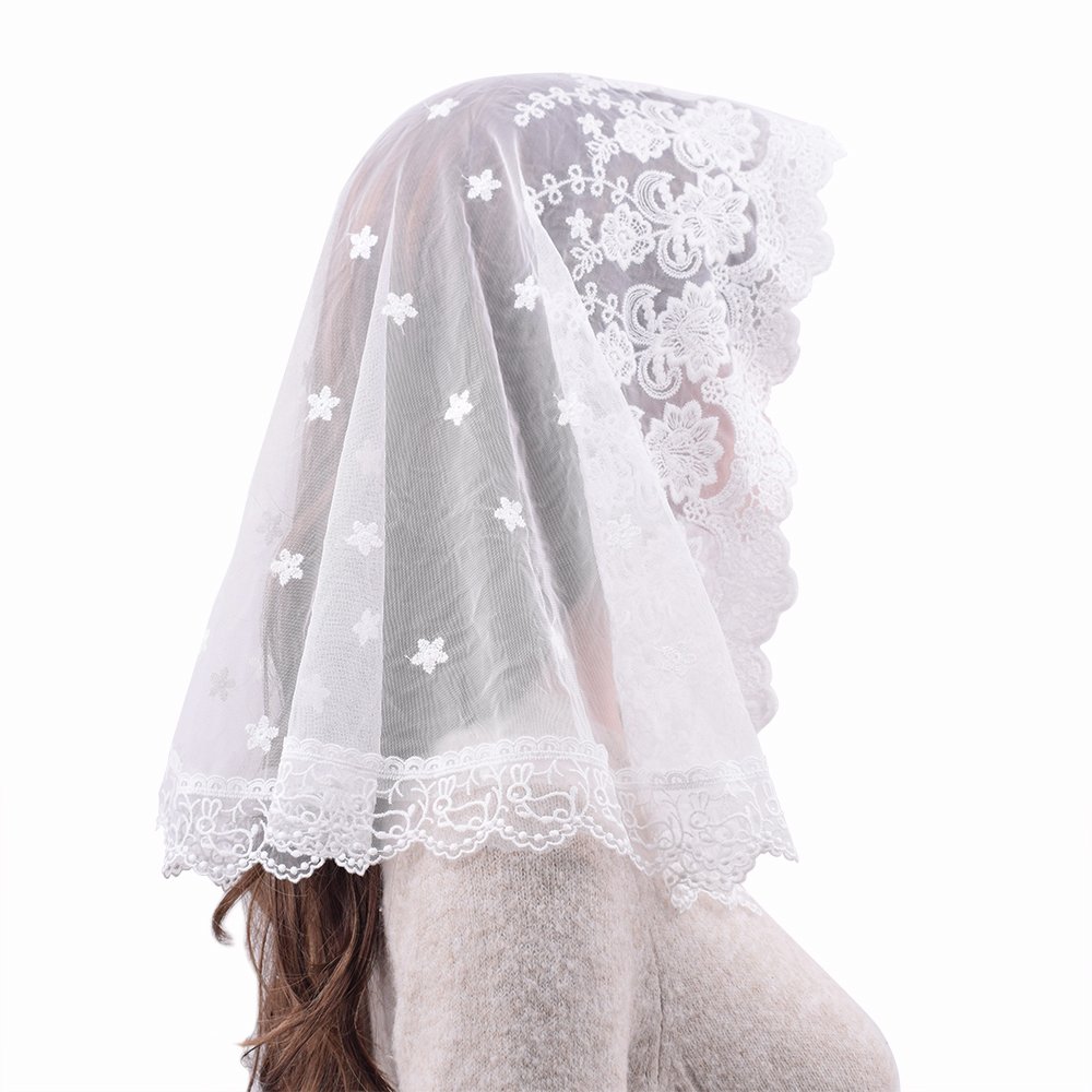 TREORSI White Veil Lace Mantilla Catholic Church Chapel Veil Head Covering Latin Mass