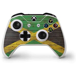 skinit decal gaming skin compatible with xbox one s controller - originally designed jamaican flag dark wood design