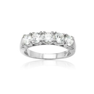 hoops & loops 925 sterling silver five stone cubic zirconia eternity ring for women teen girls, silver size 6