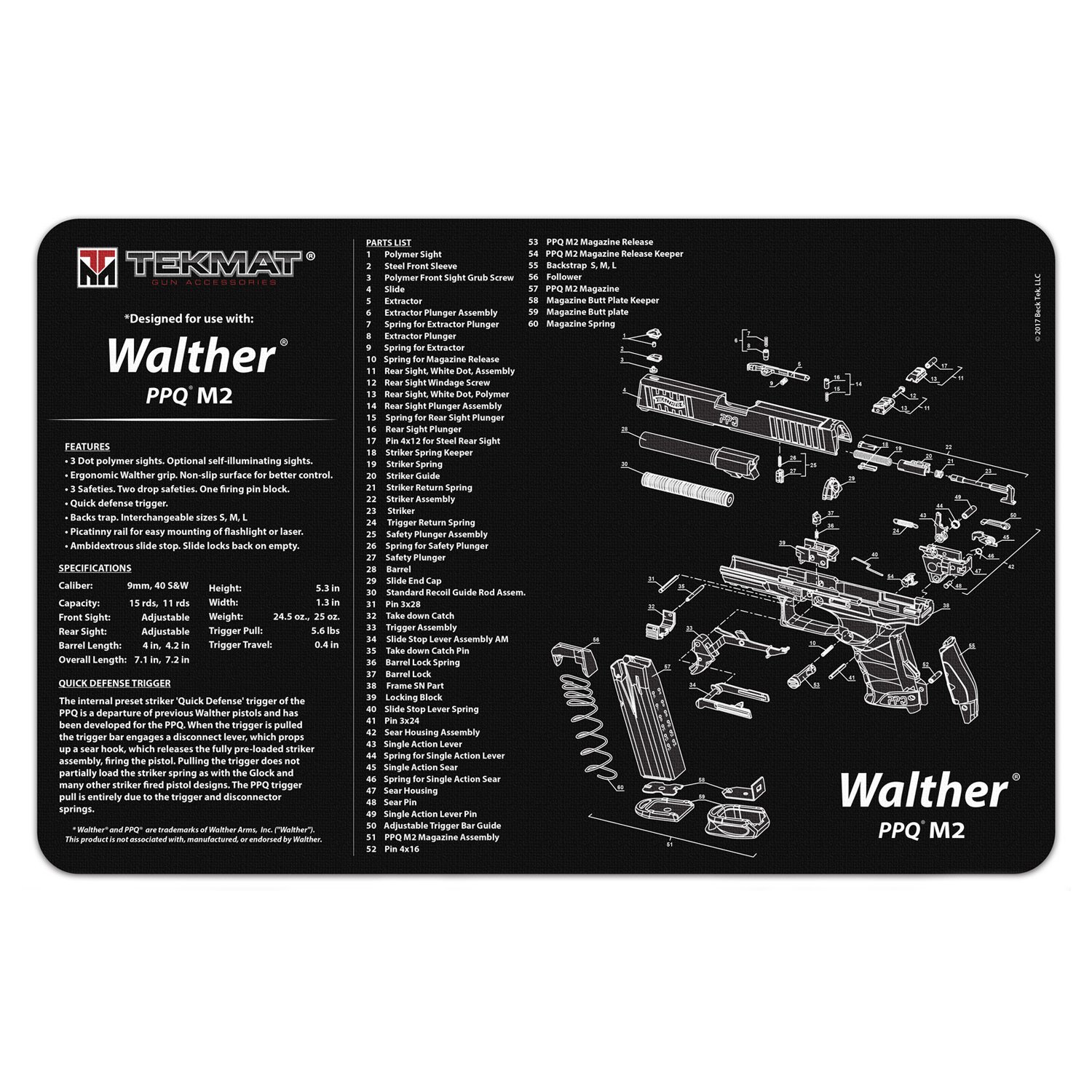 TekMat Cleaning Mat for use with Walther PPQ M2 , Black