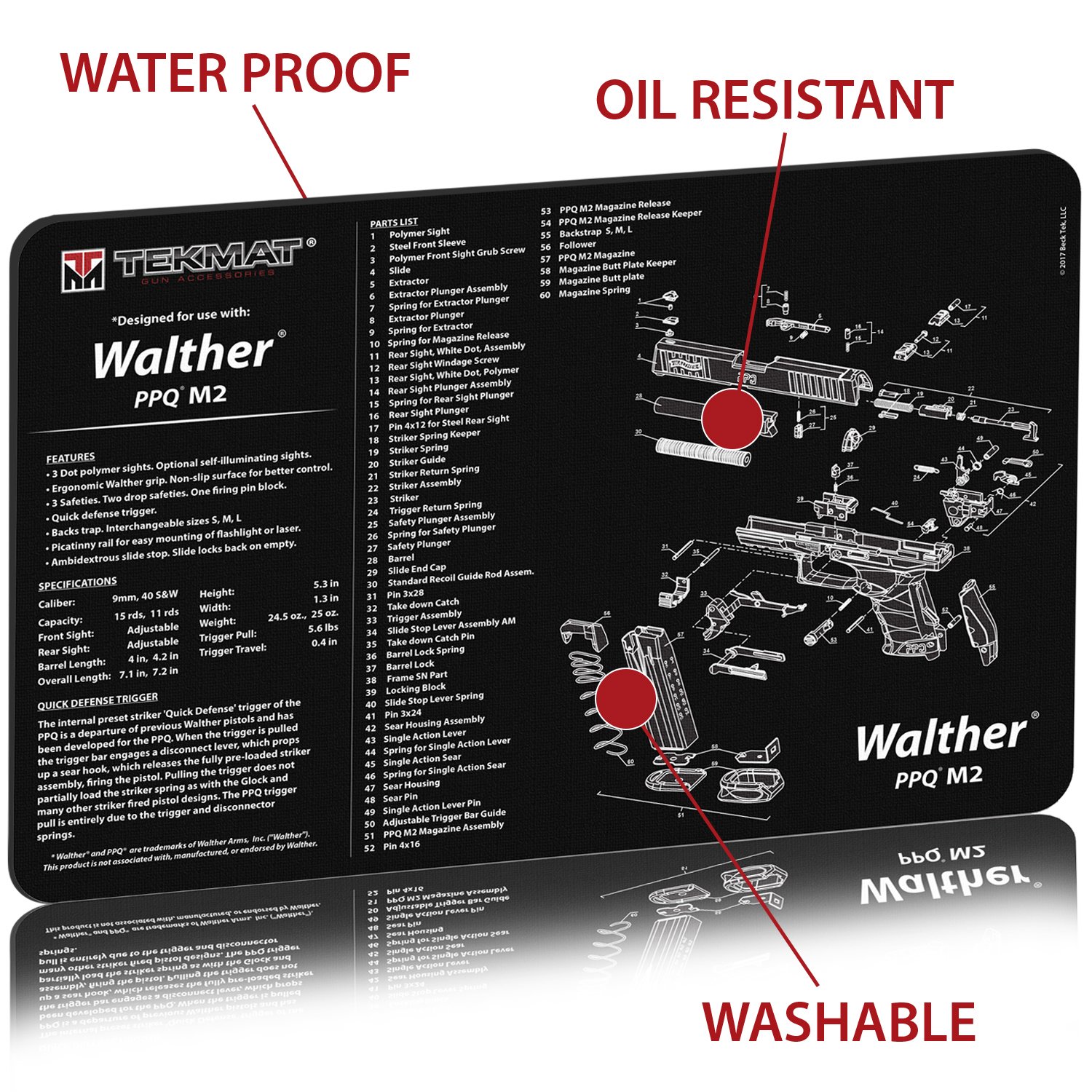 TekMat Cleaning Mat for use with Walther PPQ M2 , Black