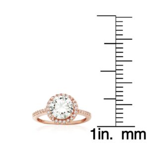 Hoops & Loops Rose Gold Flashed Sterling Silver Halo Engagement Ring created with AAA Zirconia, Size 9