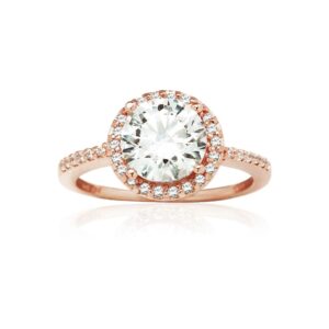 hoops & loops rose gold flashed sterling silver halo engagement ring created with aaa zirconia, size 9