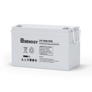 renogy deep cycle agm 12 volt 100ah battery, 3% self-discharge rate, 1100a max discharge current, safe charge appliances for rv, camping, cabin, marine and off-grid system, maintenance-free