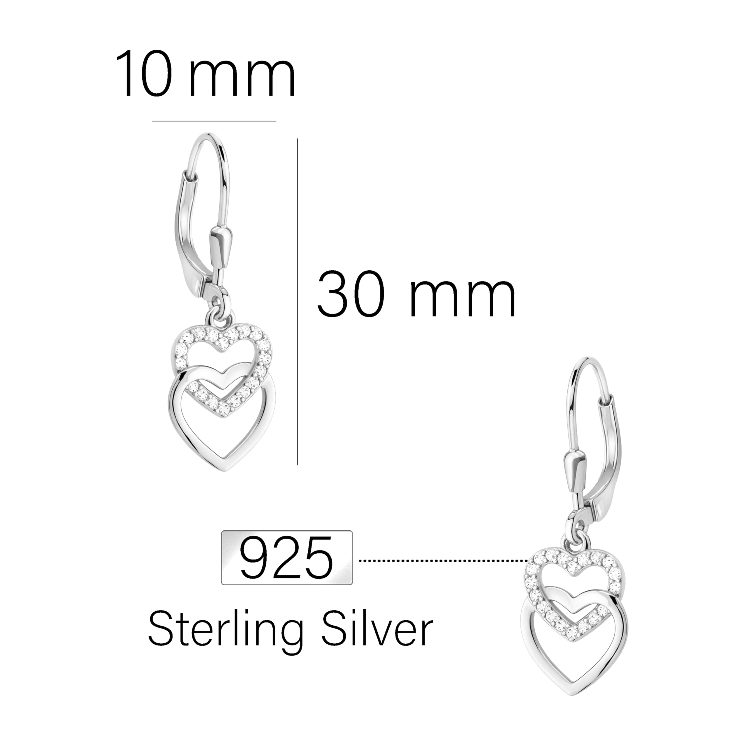 SOFIA MILANI - Solid 925 Sterling Silver Earrings for Women - Heart Dangle Earrings - 20453