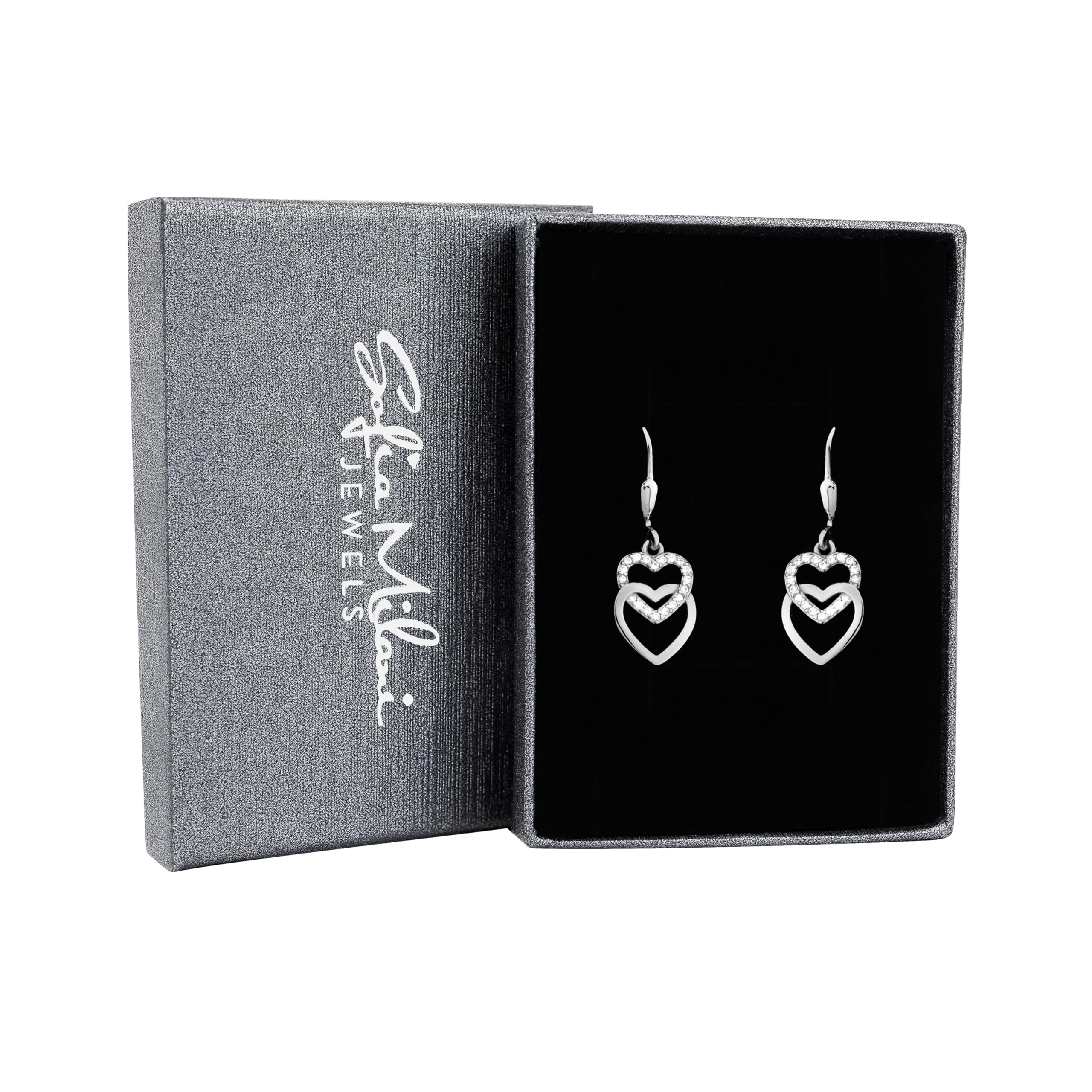 SOFIA MILANI - Solid 925 Sterling Silver Earrings for Women - Heart Dangle Earrings - 20453