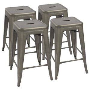 devoko metal bar stools 24" indoor outdoor stackable barstools modern style industrial vintage counter bar stools set of 4 (24 inch, gun)