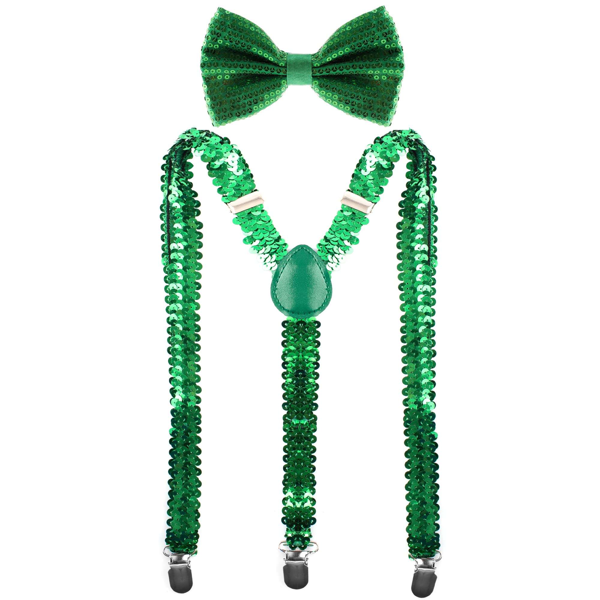 Man of Men - Bowtie & Suspender Set - Green Sequin