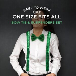 Man of Men - Bowtie & Suspender Set - Green Sequin