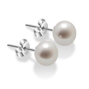 pearl earrings for women 7-9mm freshwater cultured pearl stud earrings 925 sterling silver - viki lynn