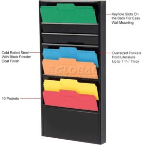 Global Industrial Steel Medical Chart Hanging Wall File Holder, 10 Pockets, Black