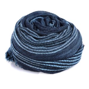 GERINLY Cotton-Linen Scarves Mens Stripe Crinkle Long Scarf European Neck Wrap Bufanda de Hombres Fashion (Blue)