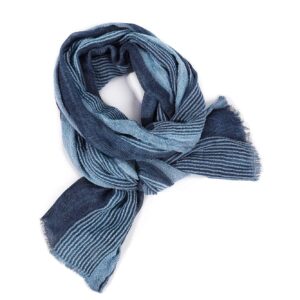 GERINLY Cotton-Linen Scarves Mens Stripe Crinkle Long Scarf European Neck Wrap Bufanda de Hombres Fashion (Blue)