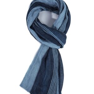 GERINLY Cotton-Linen Scarves Mens Stripe Crinkle Long Scarf European Neck Wrap Bufanda de Hombres Fashion (Blue)