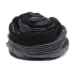 GERINLY Cotton-Linen Scarves Mens Stripe Crinkle Long Scarf Fashion Turban Shawl for Travel Male Wrap (Black)