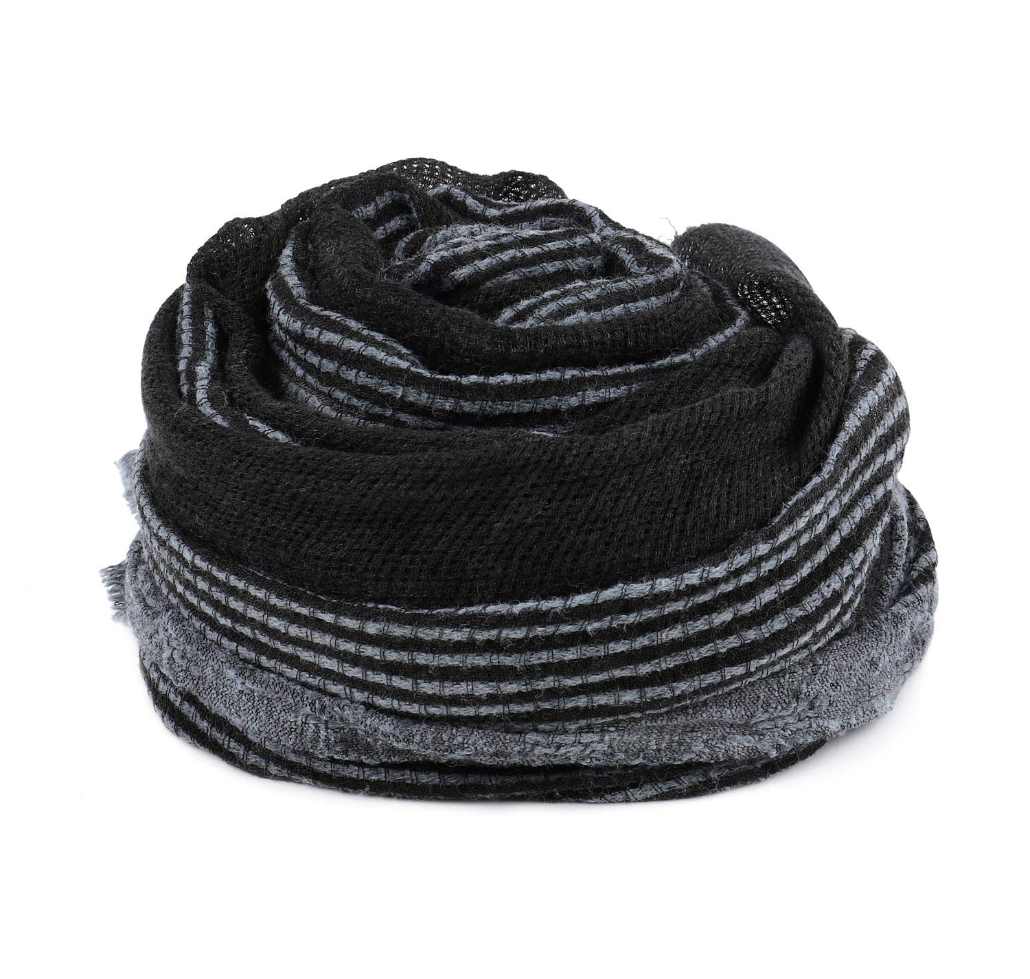 GERINLY Cotton-Linen Scarves Mens Stripe Crinkle Long Scarf Fashion Turban Shawl for Travel Male Wrap (Black)