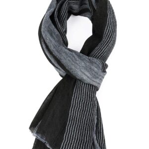 GERINLY Cotton-Linen Scarves Mens Stripe Crinkle Long Scarf Fashion Turban Shawl for Travel Male Wrap (Black)