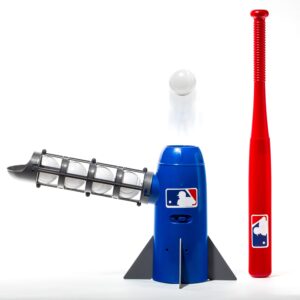 franklin sports mlb kids pitching machine - pop rocket kids baseball trainer - includes 5 plastic baseballs & baseball bat, multicolor medium