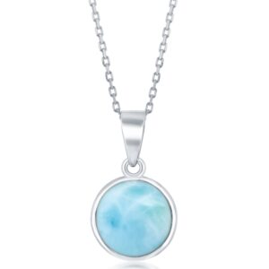 beaux bijoux sterling silver blue larimar necklace for women - natural larimar jewelry - beautiful blue larimar stones - 18 inch round pendant necklace - larimar blue necklaces for women