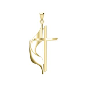 us jewels ladies 14k yellow gold methodist cross pendant, 19mm