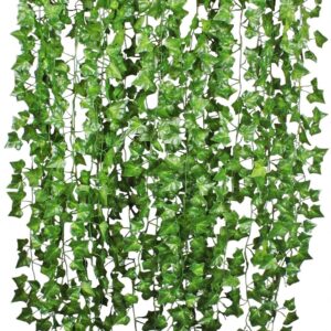 artiflr 84feet 12 strands artificial flowers greenery fake hanging vine plants leaf garland hanging for wedding party garden outdoor office wall decoration